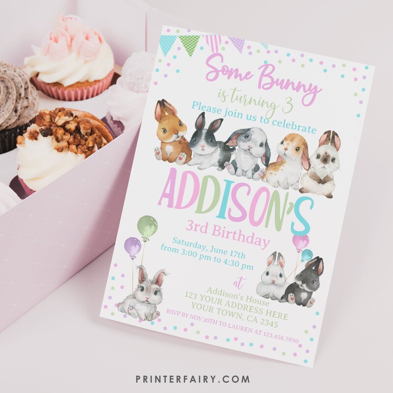 Bunny Birthday Invitation - Etsy