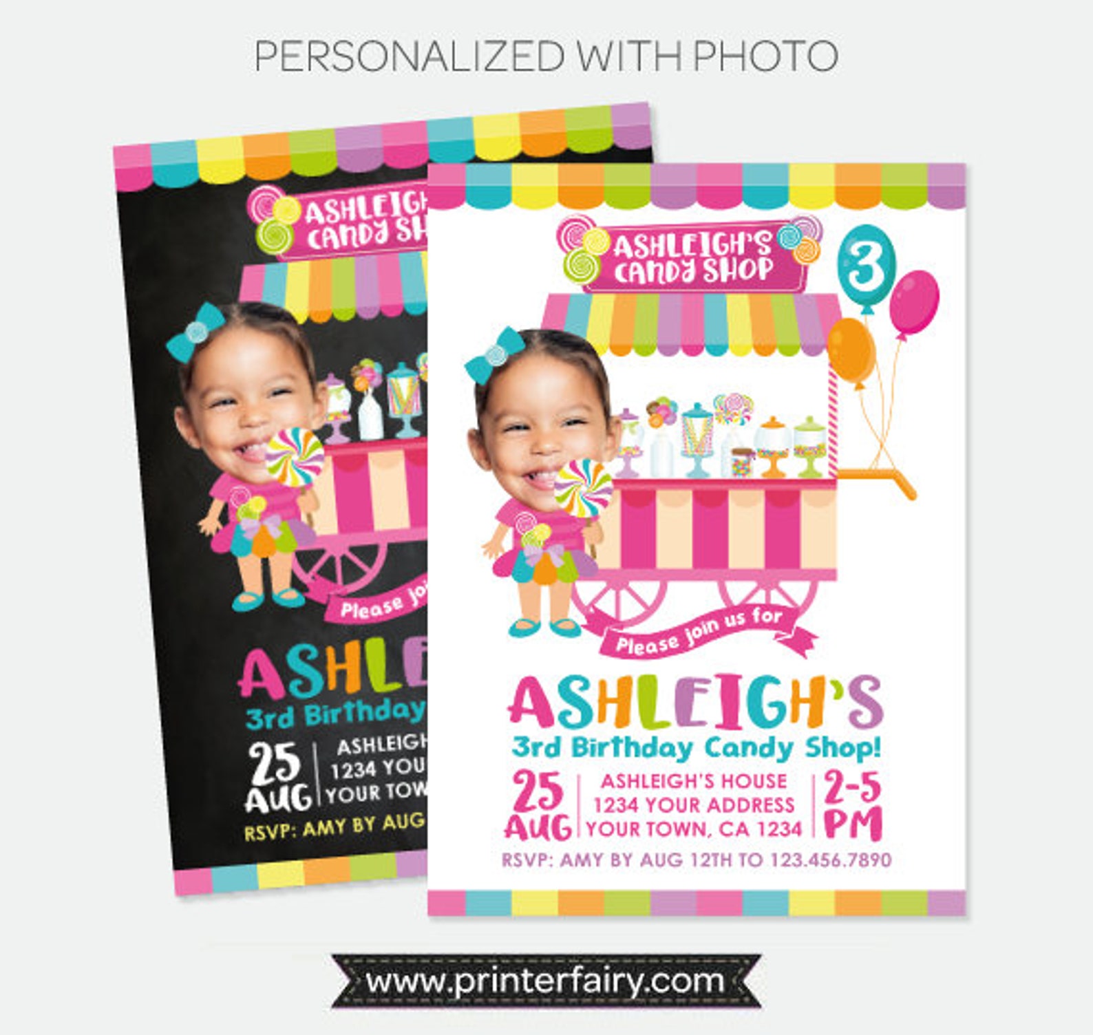 Personalized Candy Shop Birthday Invitation With Photo (digital) - Etsy