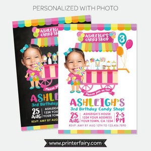 Candy Birthday Invitation With Photo, Candy Shop Birthday Party, Sweet ...