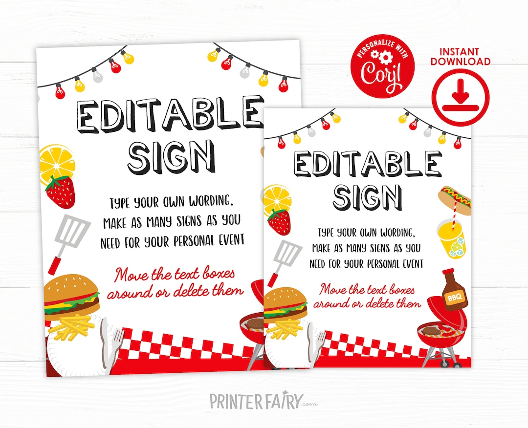 BBQ Birthday Party Editable Sign Template, Editable Bbq Sign, Backyard ...
