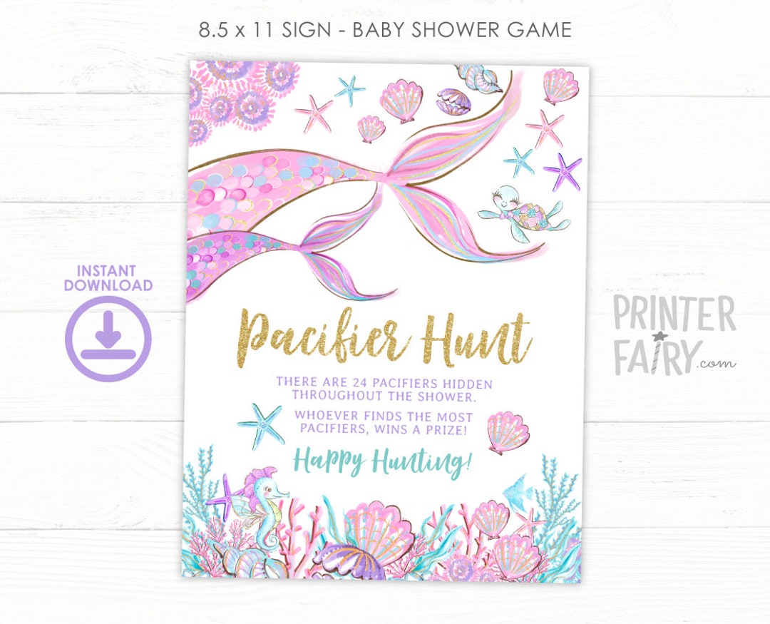 Mermaid Pacifier Hunt Baby Shower Game, 8.5x11 Sign (instant Download ...