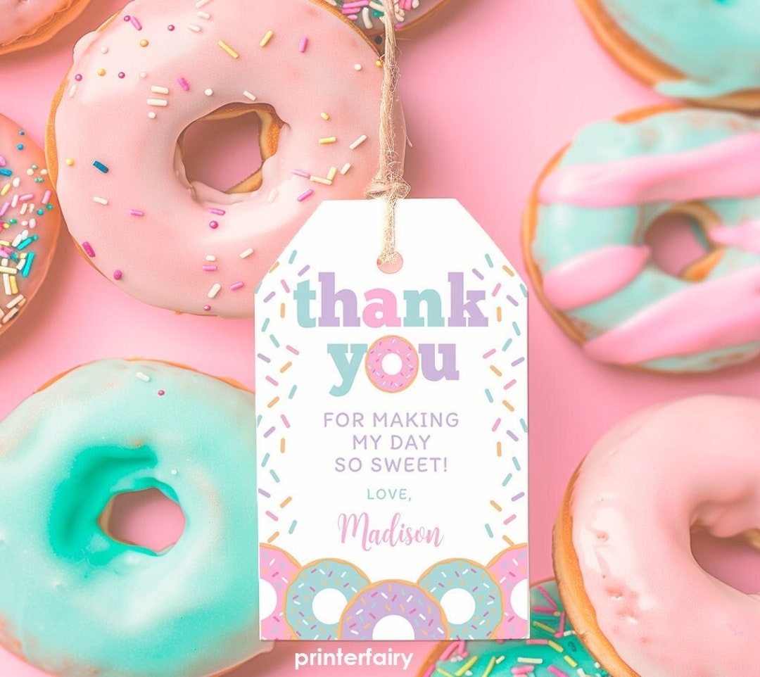 Donut Printable Favor Tags, EDITABLE Donut Gift Tags, Donut Birthday ...