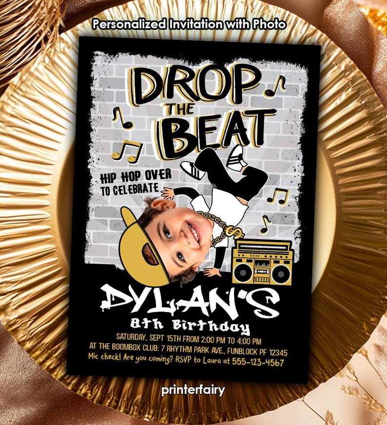 Hip Hop Birthday Party Invitation With Photo, Dance Party, Hip Hop ...