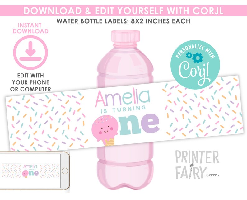 Ice Cream Water Bottle Labels EDITABLE EDIT YOURSELF Ice - Etsy