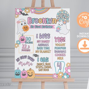 Editable First Birthday Stats Board Retro Ghost Milestones - Etsy