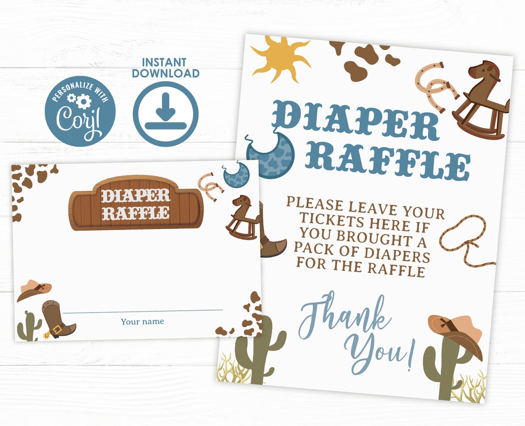 Cowboy Baby Shower Diaper Raffle, Editable, Rodeo Baby Sprinkle Games ...