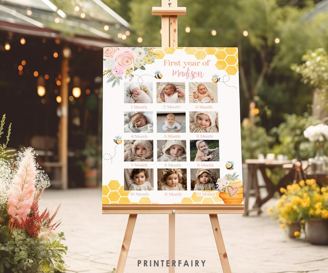 Editable Bee Birthday Party Photo Board, Honeycomb Design, Sweet as Can ...