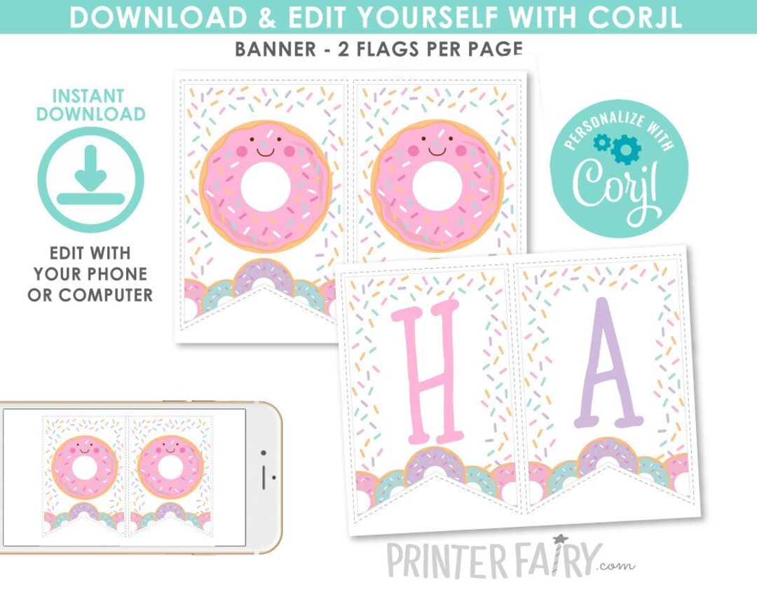 Donut Banner, Editable,donut Printable Banner, EDIT YOURSELF, Donut ...