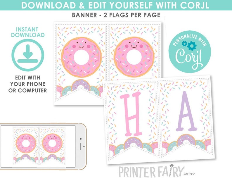 Donut Banner Editabledonut Printable Banner EDIT YOURSELF - Etsy