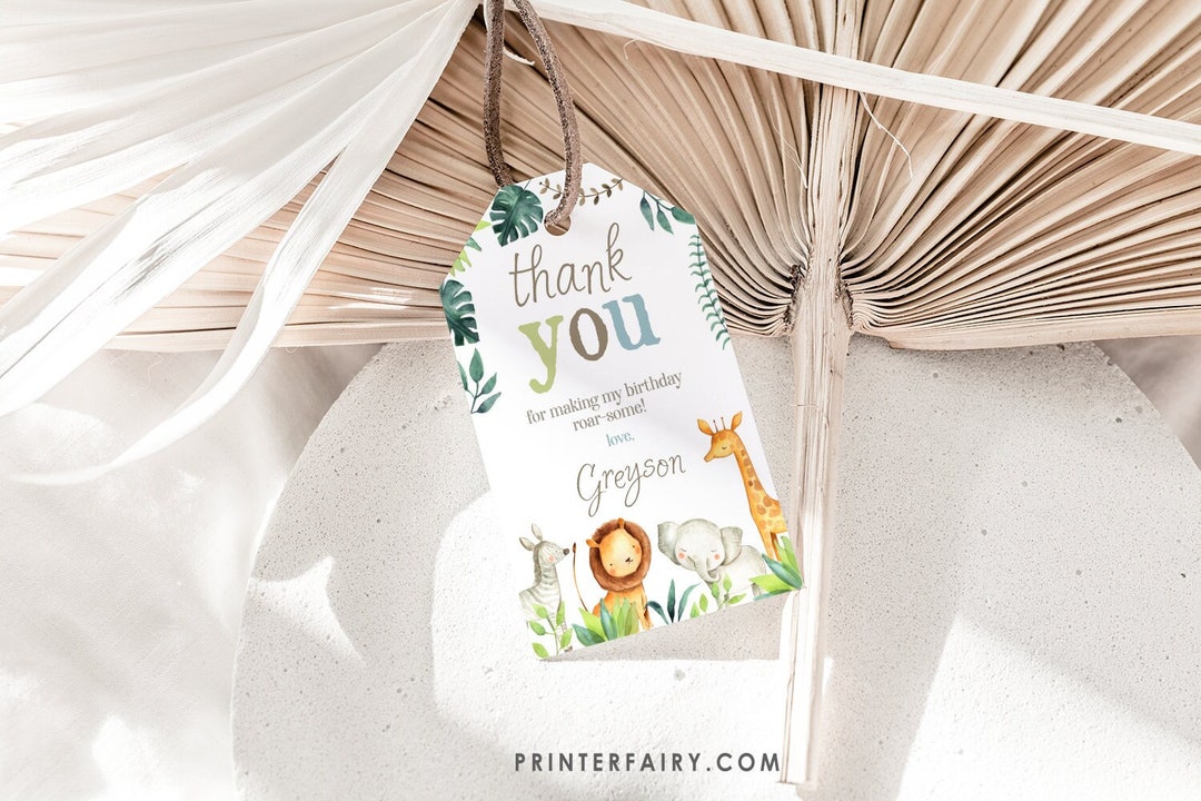 Jungle Animals Editable Favor Tags, Wild One Party Decorations, Safari ...