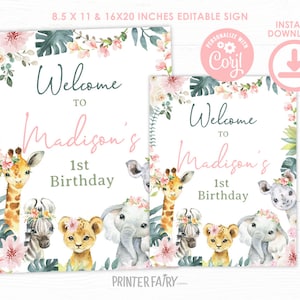 Jungle Editable Sign, EDITABLE Wild One Welcome Sign, Safari Sign, Girl ...