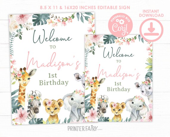 Jungle Editable Sign EDITABLE Wild One Welcome Sign Safari - Etsy