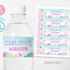 Pool Birthday Party Water Bottle Label, EDITABLE, Summer Birthday Party ...
