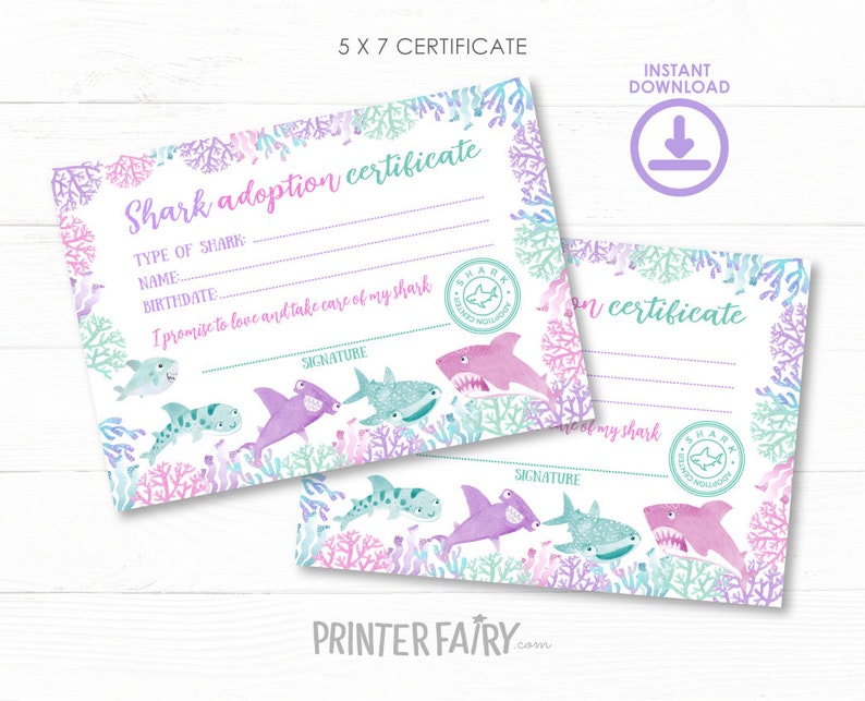 Shark Adoption Center Sign and Certificates, Birthday Party Games ...