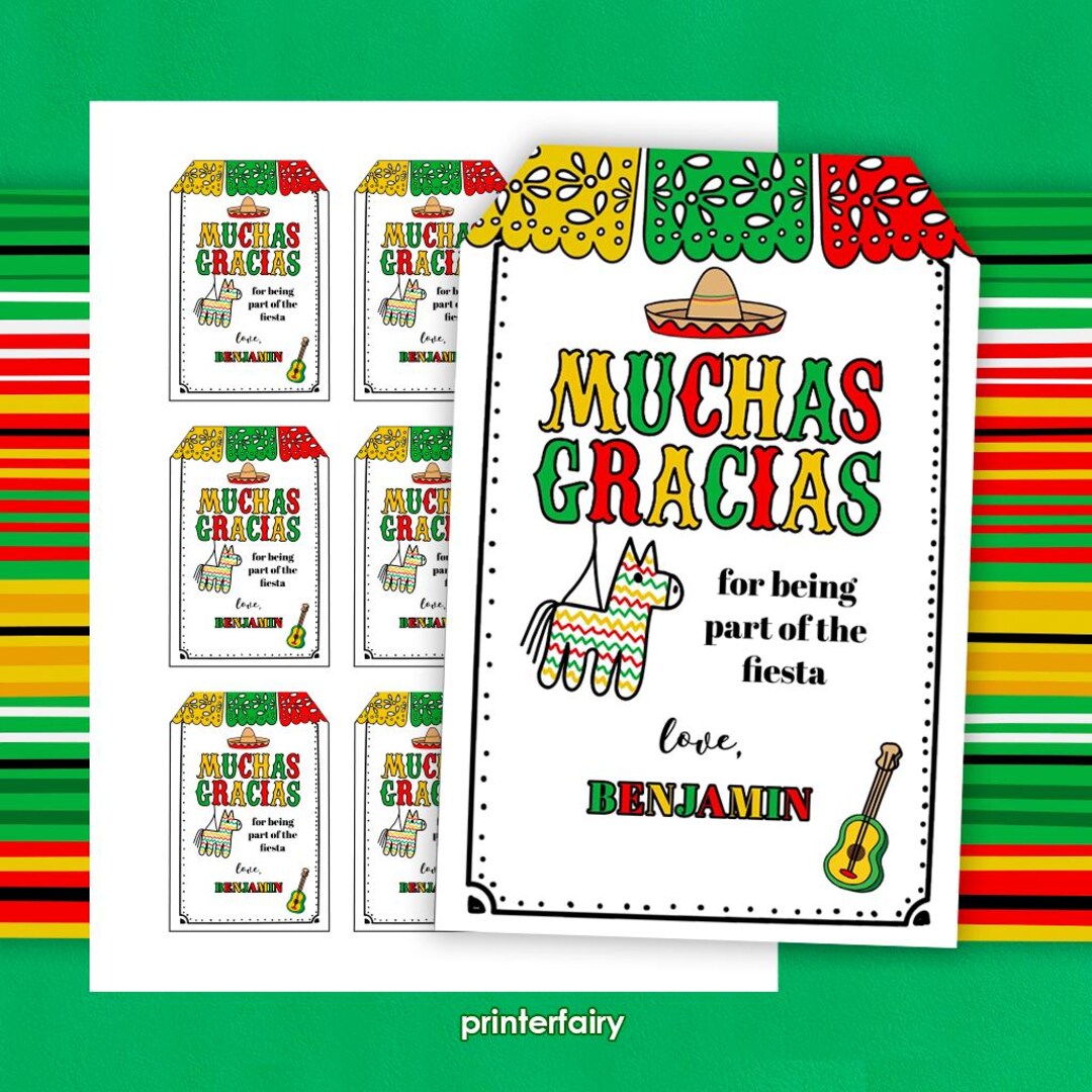 Cinco De Mayo Thank You Favor Tags Editable Label Template, Mexican ...