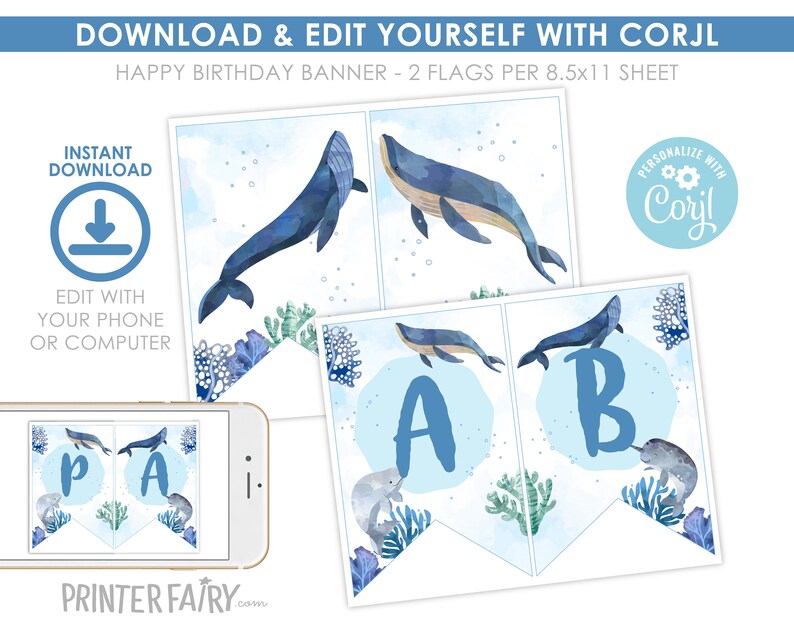 Under the Sea Birthday Banner, Whales Party Banner, Ocean First ...
