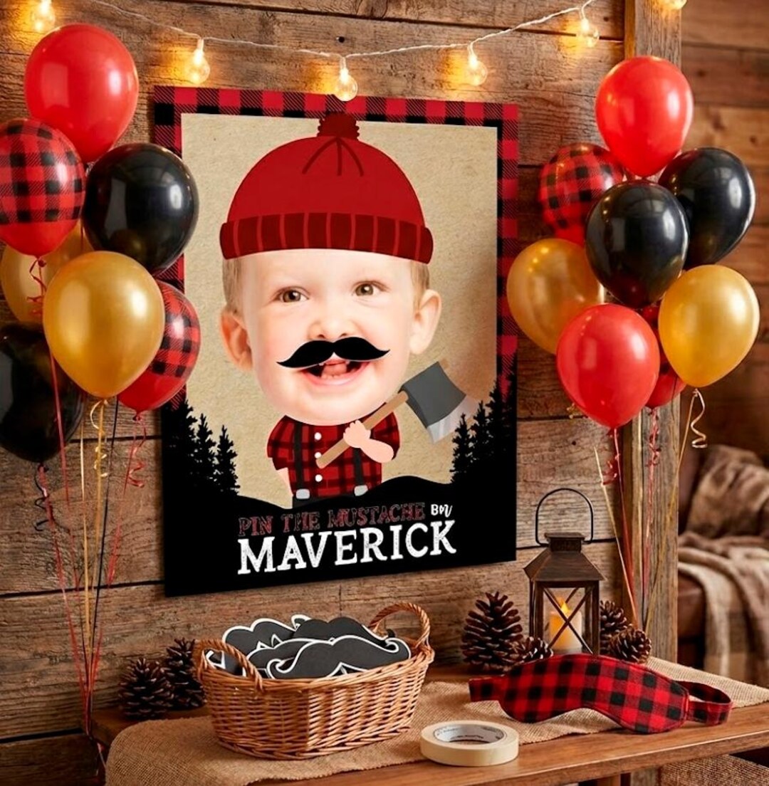 Pin the Mustache Lumberjack Party Game, Personalized With Photo and ...