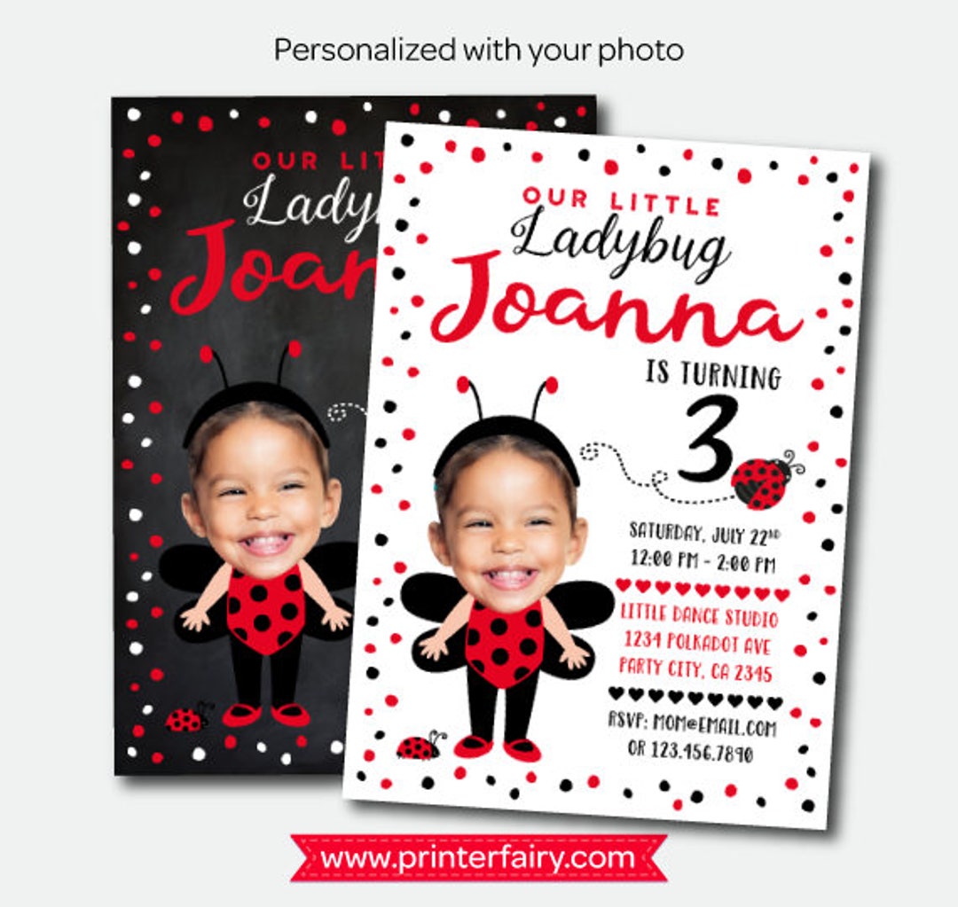 Ladybug Birthday Invitation With Photo, Ladybug Party, Personalized ...
