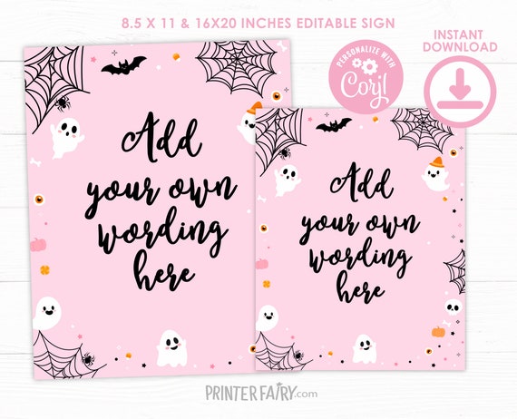 Halloween Party Sign, Spooky One Sign, EDITABLE Pink Halloween Sign ...