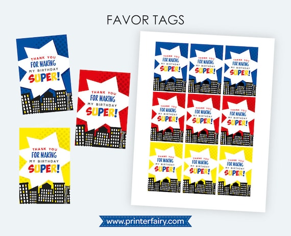 Superhero Printable Favor Tags, Superheroes Birthday Party Decor ...