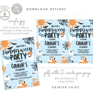Summerween Party Invitation, Editable Pool Party Invitation, Retro ...