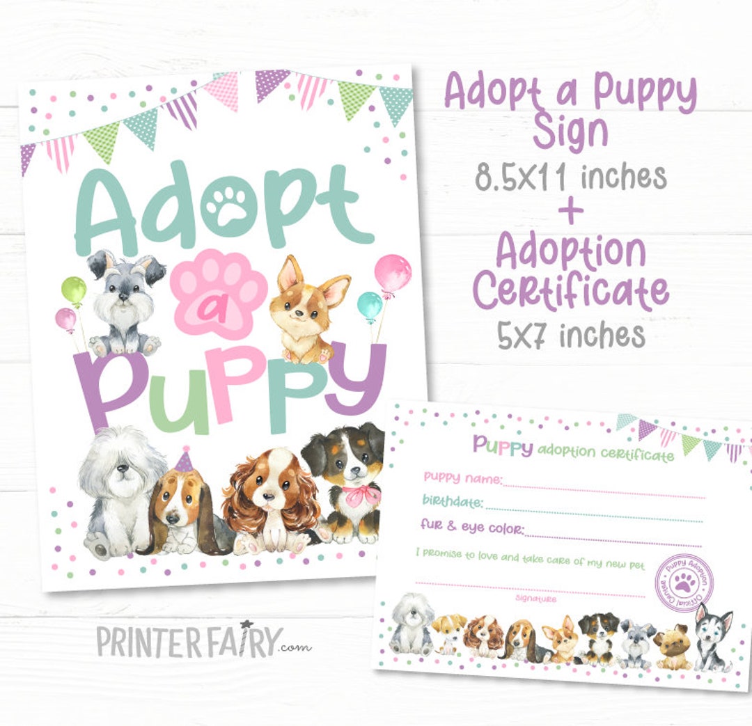 Puppy Adoption Certificate, Puppy Party Games, Adopt a Puppy Party Sign ...