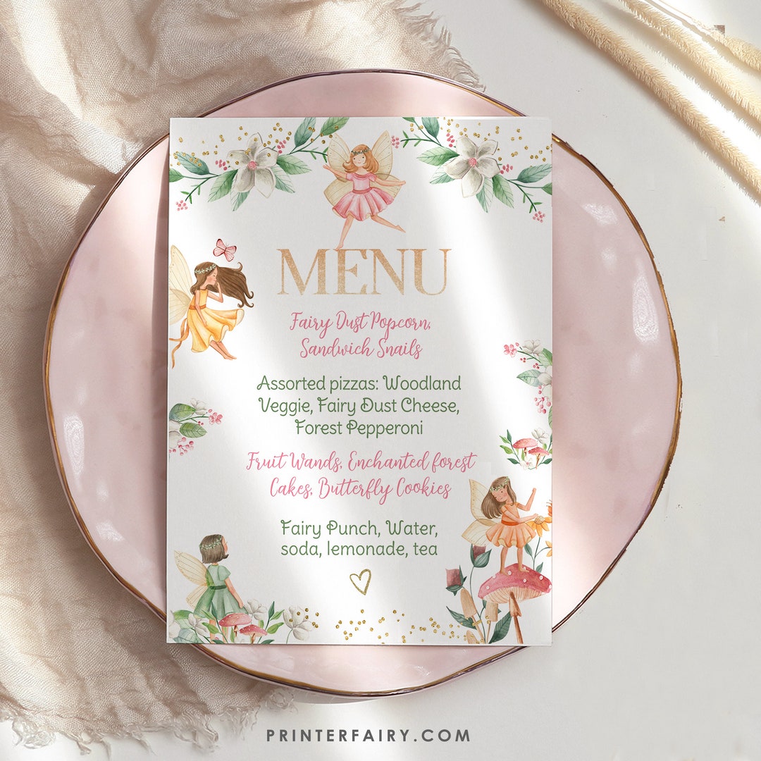 Editable Fairy Dinner Menu, Girl's Fall Fairy Birthday Party Food Table ...