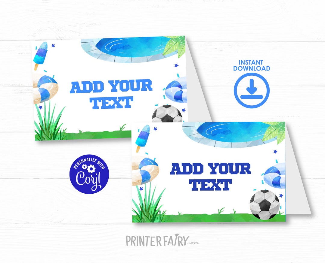 Soccer Party Food Tents, Pool Birthday Party Table Signs, Football Food ...
