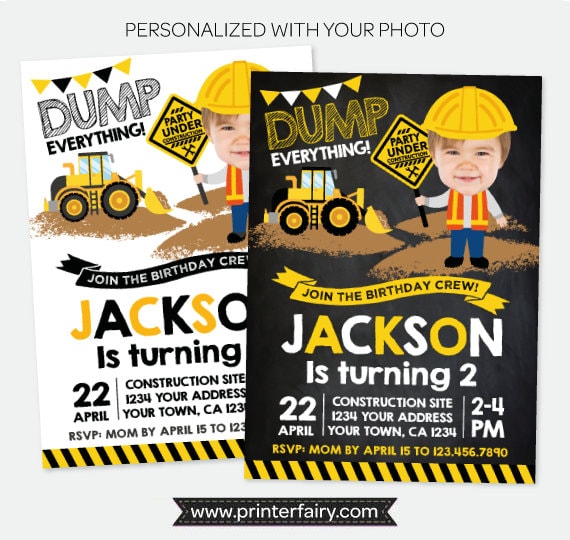 Construction Invitation With Photo Construction Birthday Party Dump