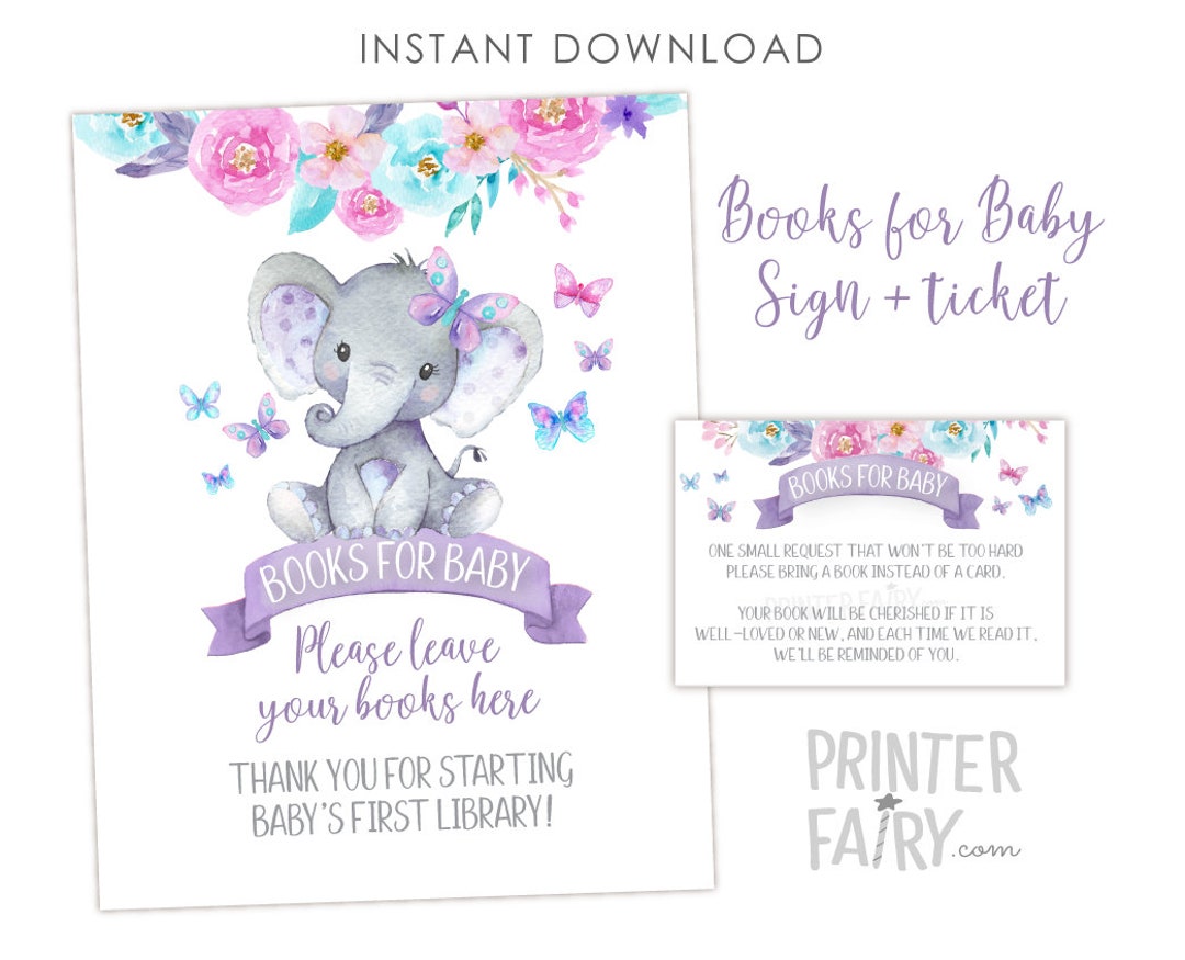 Elephant Books for Baby, Inserts and Sign, Elephant Baby Shower, Girl ...