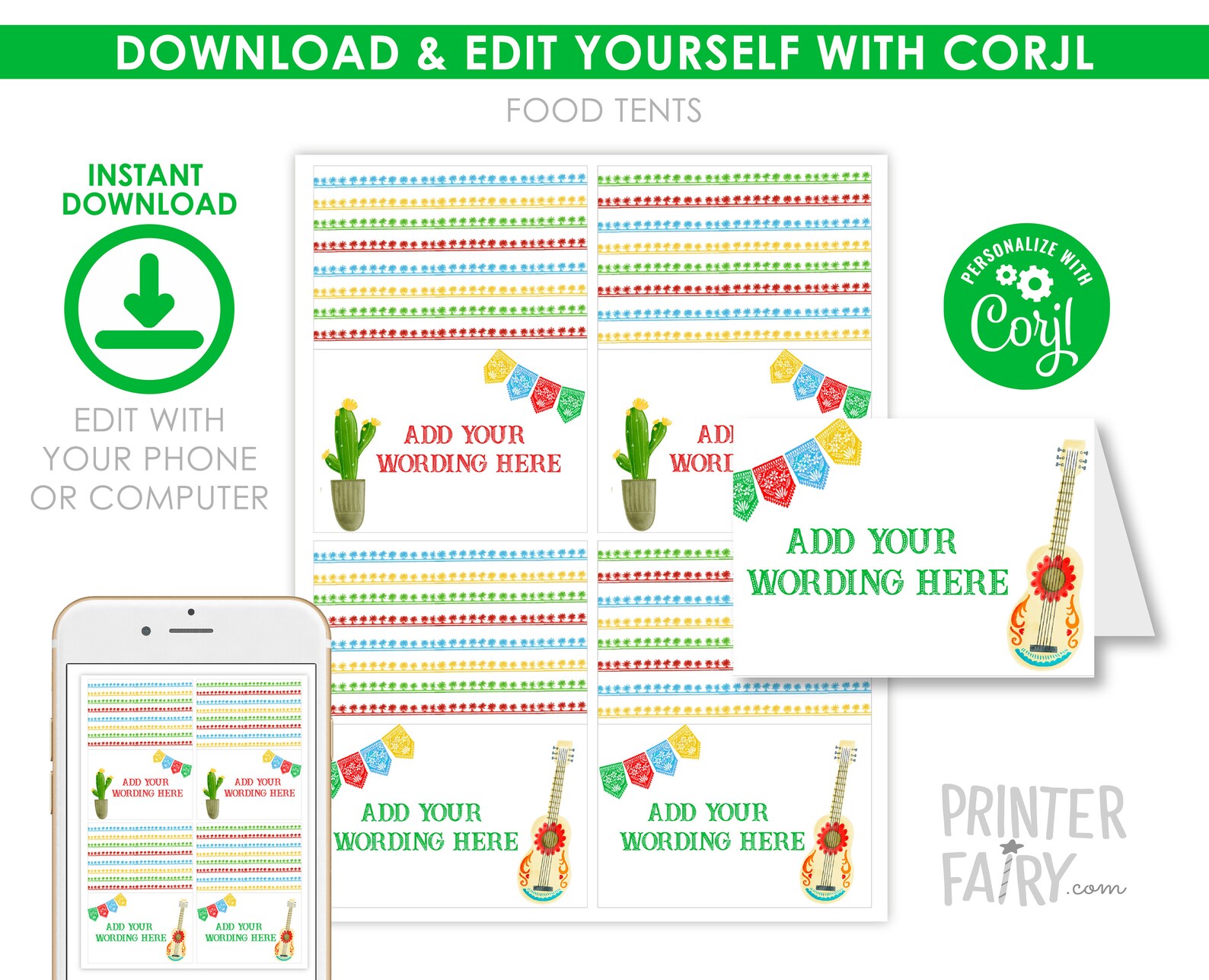 Fiesta Birthday Party Food Tents Editable Mexican Fiesta Food - Etsy