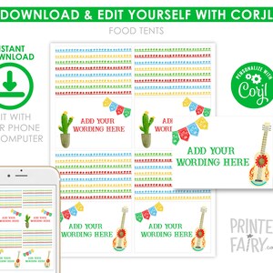 Fiesta Birthday Party Food Tents, Editable Mexican Fiesta Food Signs ...