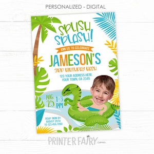 Dinosaur Pool Party Invitation, Splish Splash Birthday Invitation, Pool ...