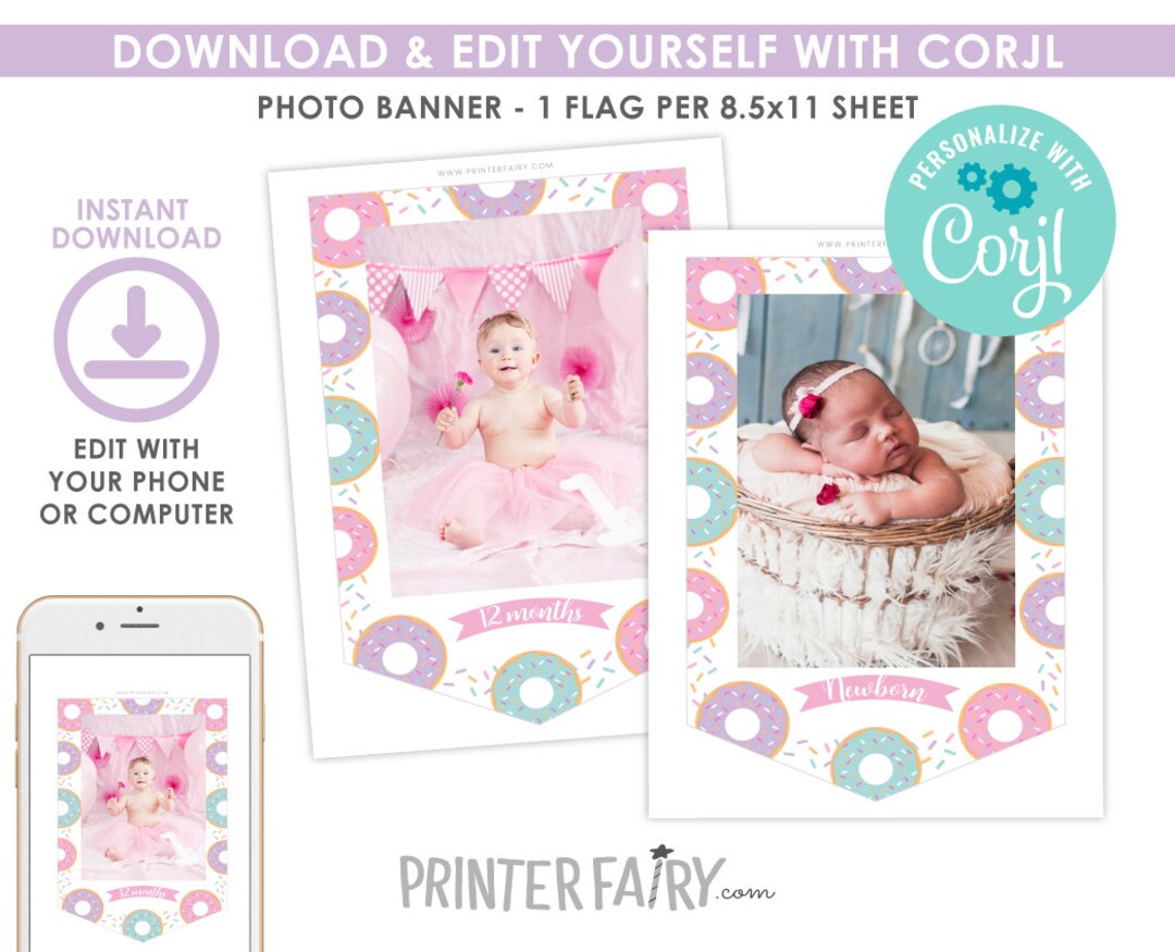 Donut Photo Banner, Editable,donut Printable Banner, EDIT YOURSELF ...
