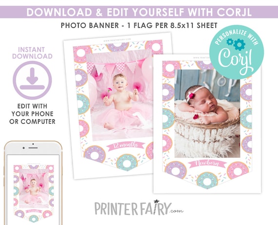 Donut Photo Banner, EDITABLE,Donut Printable Banner, EDIT YOURSELF ...