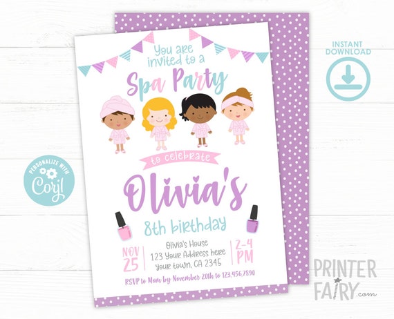 Spa Invitation, EDITABLE Spa Birthday Invitation, Slumber Party ...