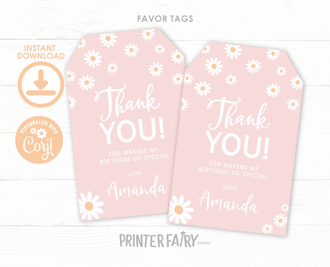 Daisy Favor Tags, EDITABLE Daisy Birthday Party, Floral Birthday ...