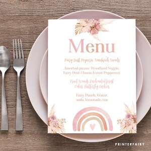 Editable Boho Rainbow Menu, Pastel Watercolor Pampas Wedding Dining ...