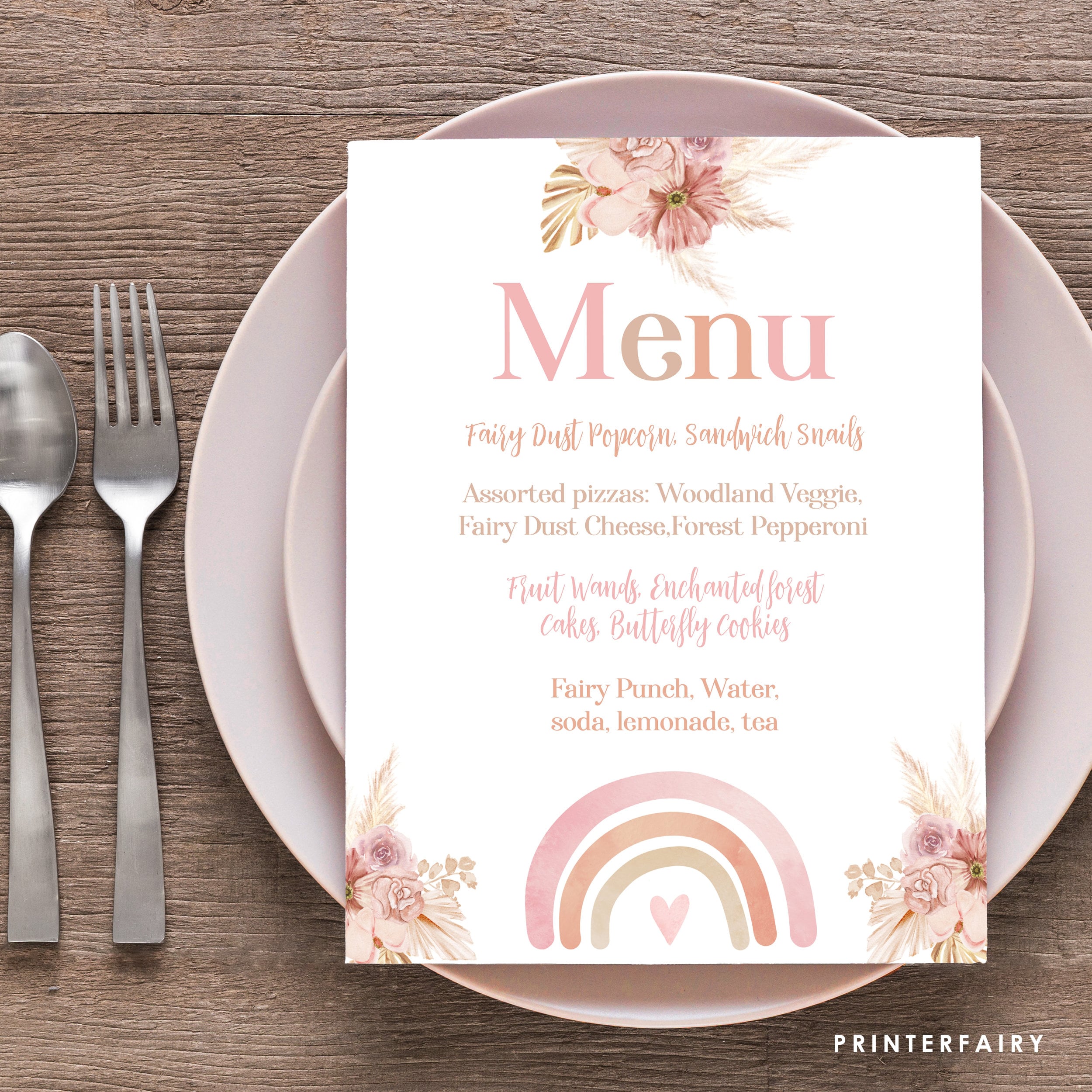 Boho Rainbow Menu, Pastel Watercolor, Editable Food Table Sign (digital ...