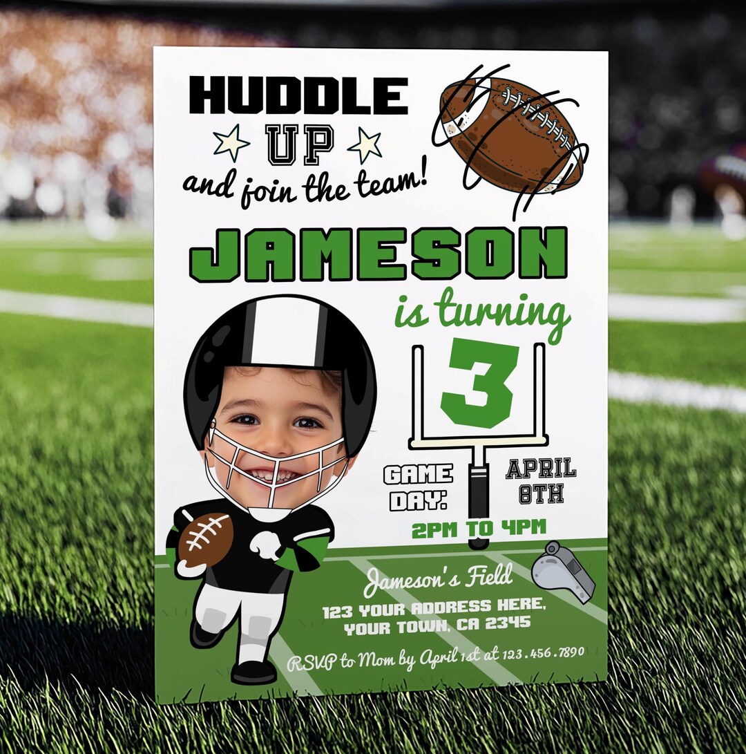 Football Birthday Invitation With Photo, Editable Template (digital ...