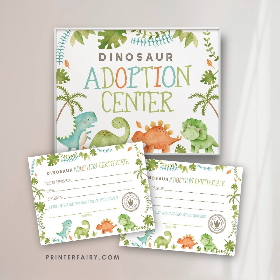 Adopt a Dinosaur Sign and Certificate, Dinosaur Adoption, Dinosaur ...