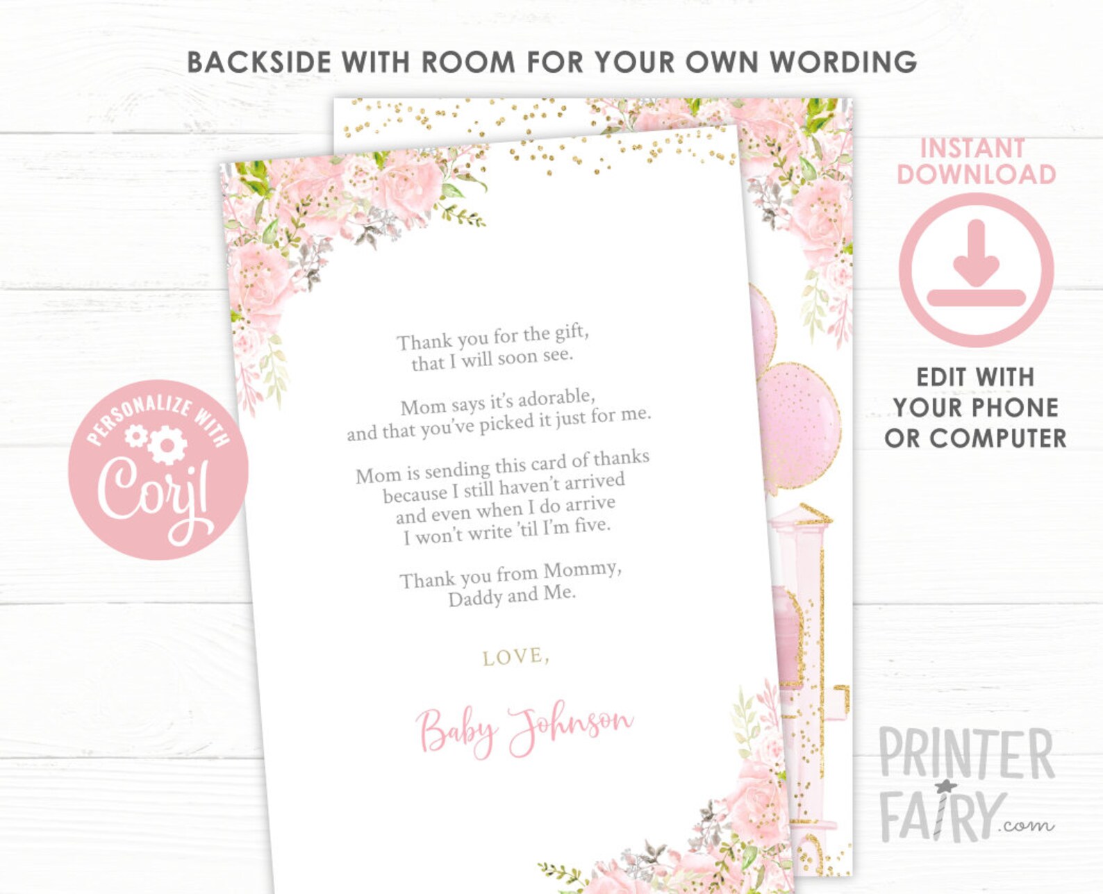Baby Shower by Mail Thank You Cards EDITABLE Floral Baby - Etsy