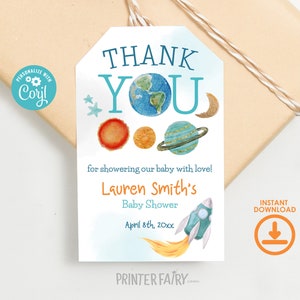 Outer Space Birthday Party Thank You Tags, Editable Template, Planets ...