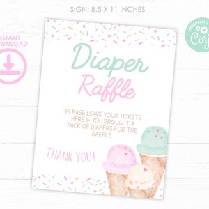 Ice Cream Baby Shower Diaper Raffle, Baby Sprinkle, Ice Cream Cone ...