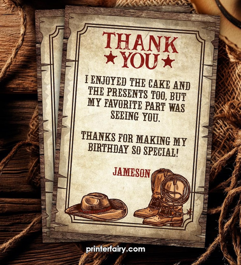 Editable Western Cowboy Thank You Cards (digital Download) - Etsy
