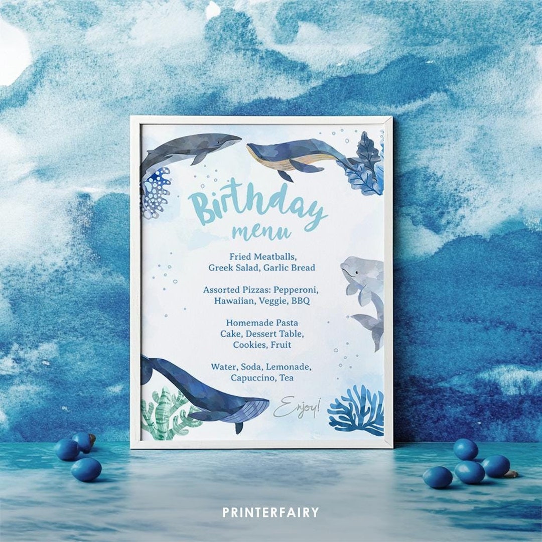 Under the Sea Birthday Party Menu, Whales Dinner Menu, Ocean Birthday ...