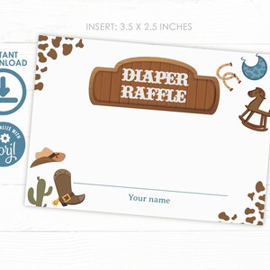 Cowboy Baby Shower Diaper Raffle Printable Editable Sign and Insert ...