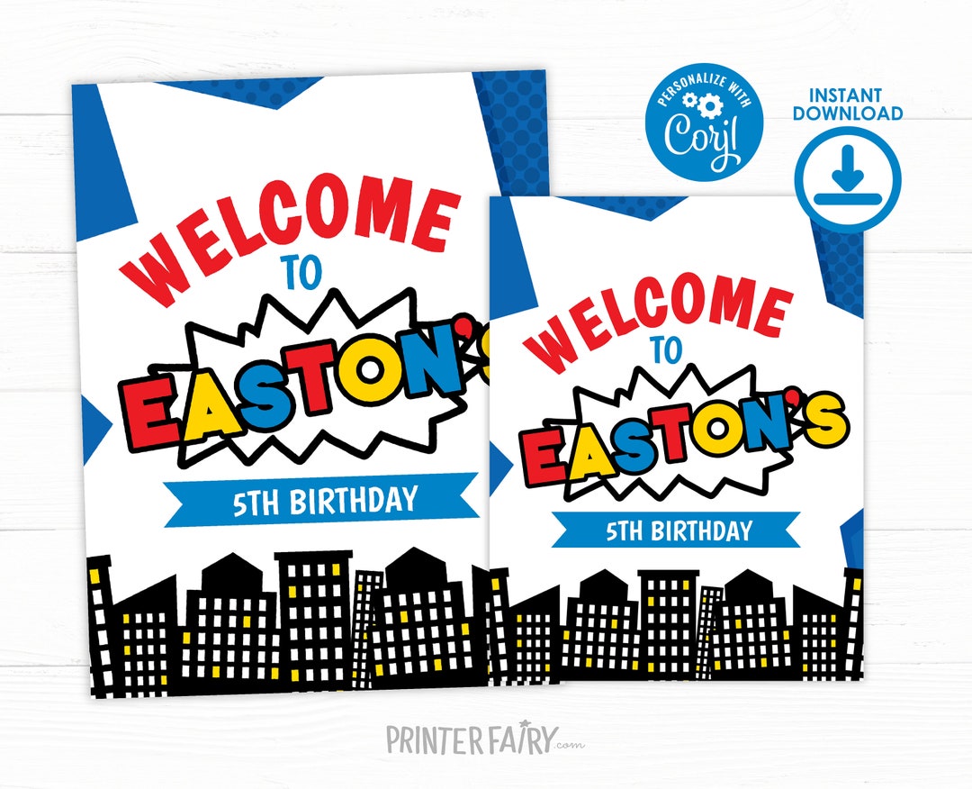 Superhero Birthday Party Welcome Sign, Editable, Little Superhero Party ...