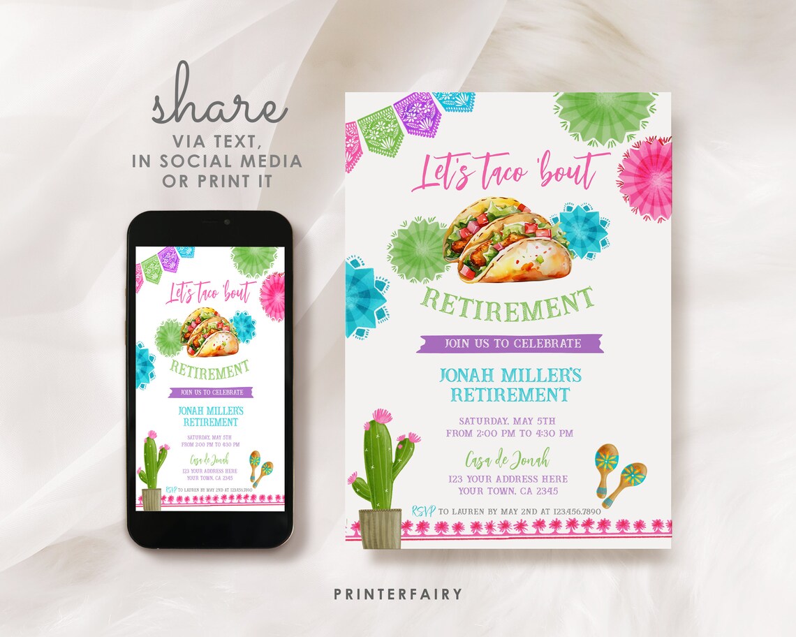 Taco About Retirement Invitation, Editable Printable Invite, Mexican ...