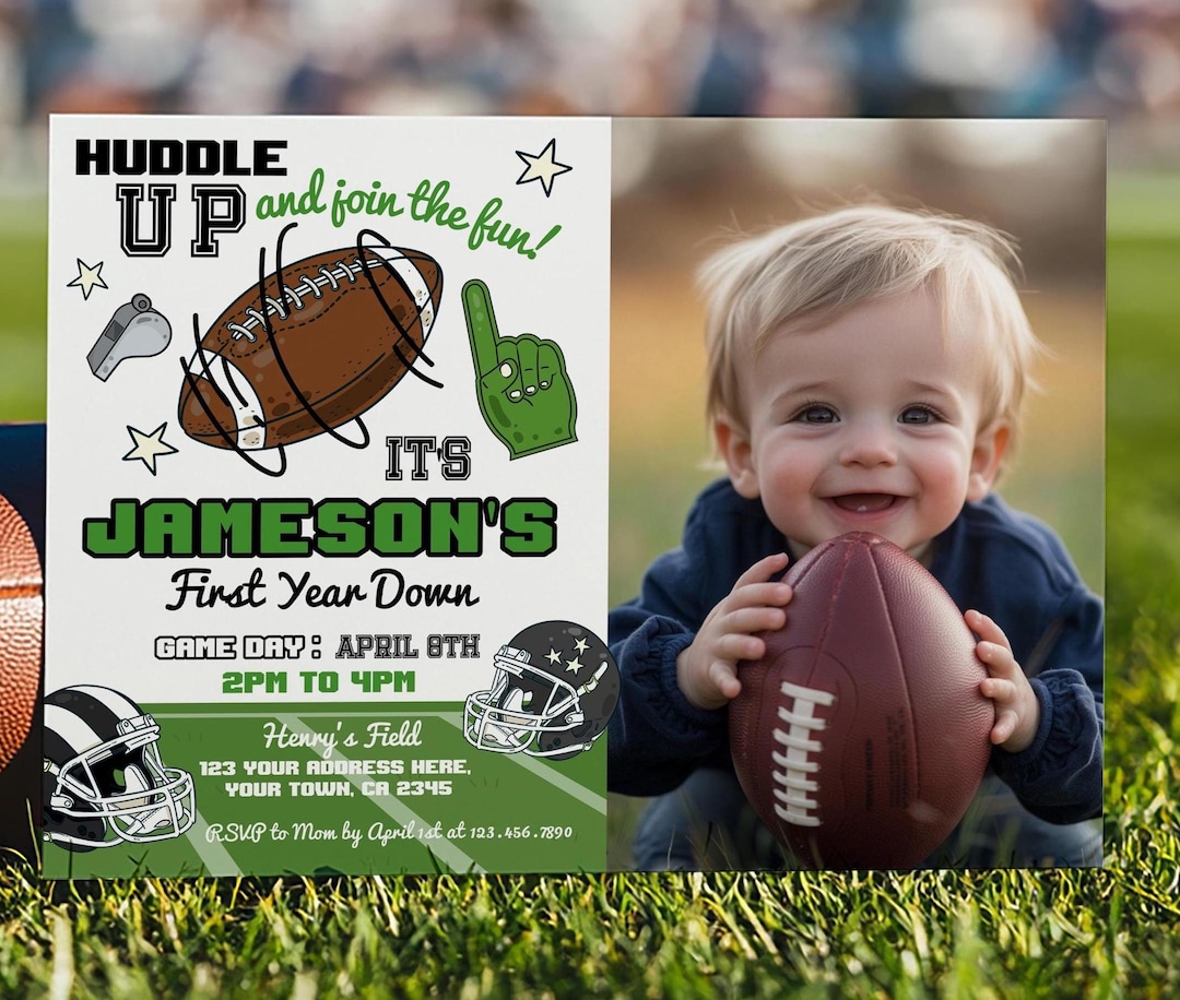 Football First Birthday Invitation With Photo - Etsy